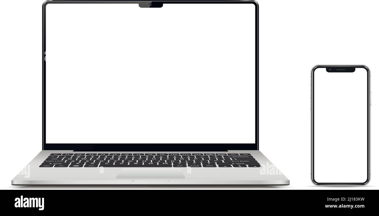 Isolated devices mockup. Smartphone and laptop with blank screen Stock ...