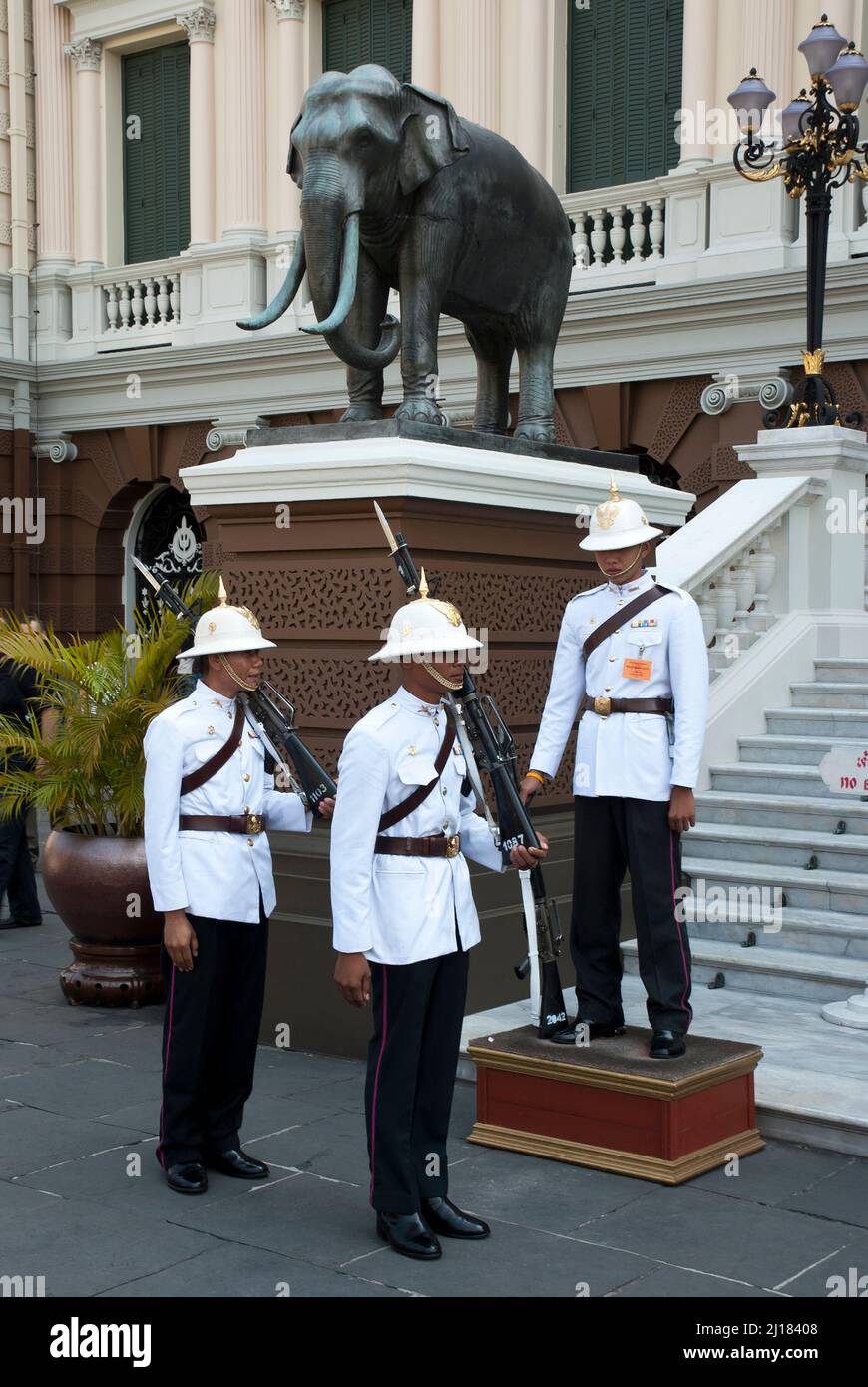 Thai soldier military hat white asian thailand guard royal palace ...