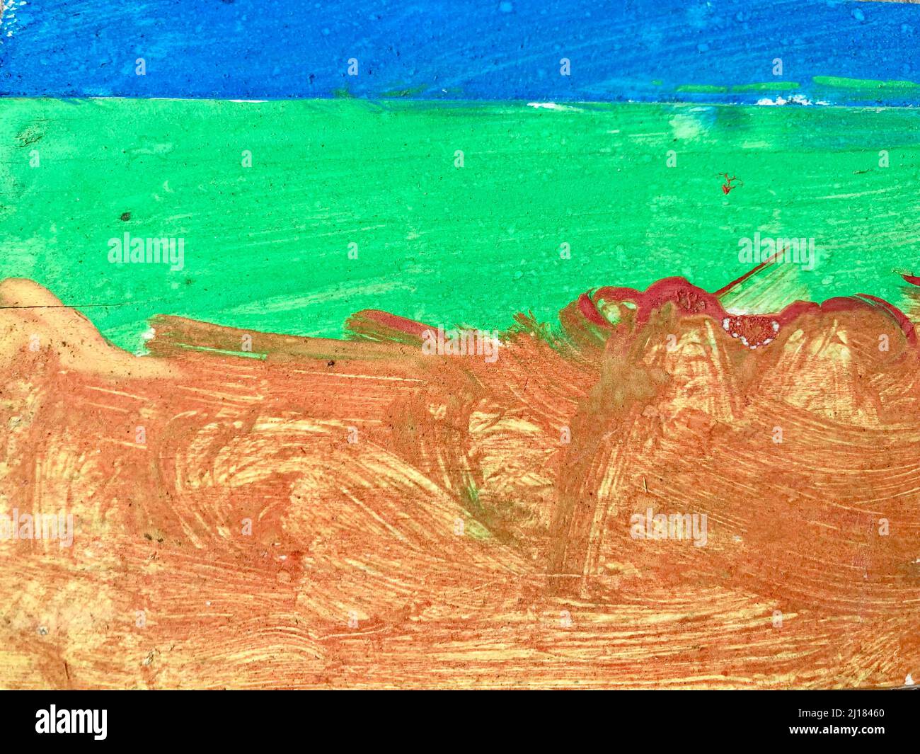 a wall painted unevenly with three colored paints Stock Photo - Alamy