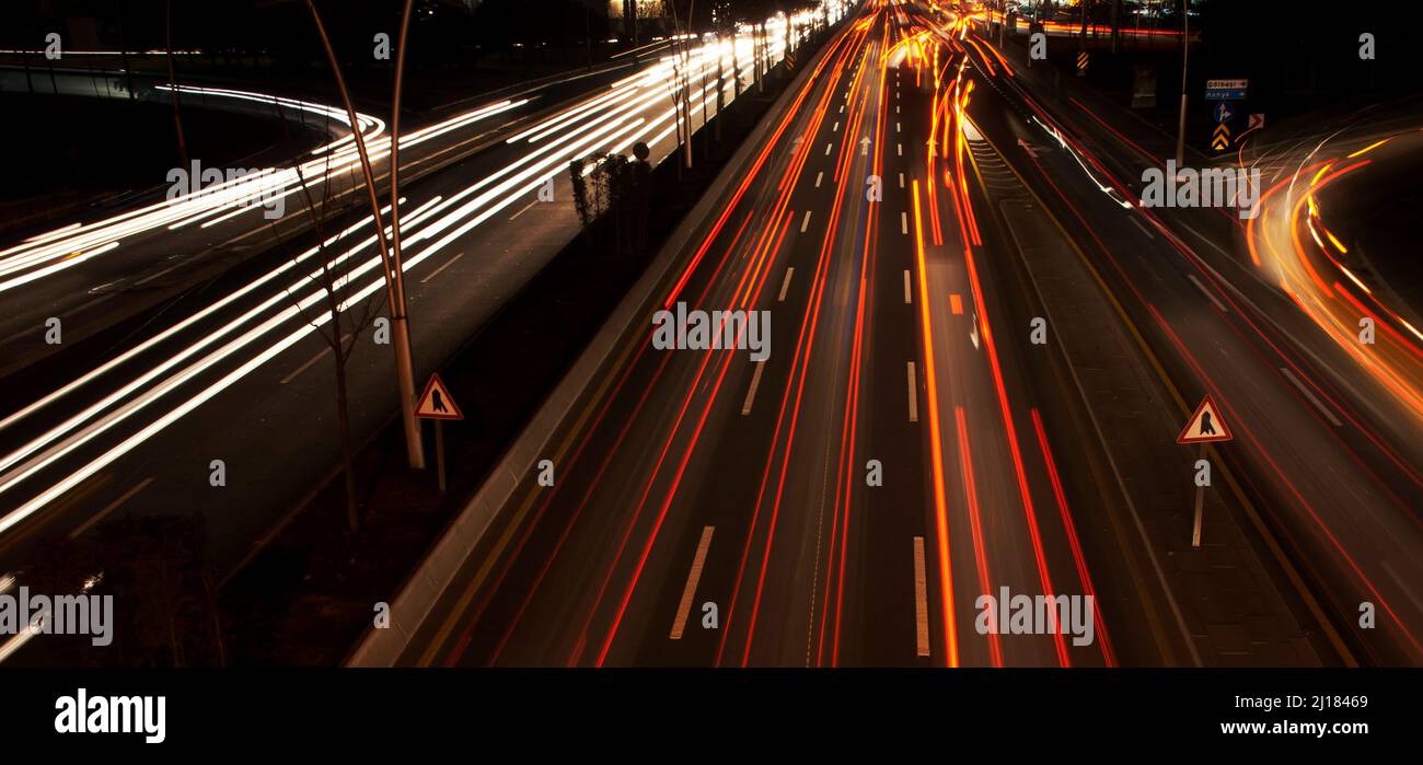Long exposure of night traffic in Ankara, Turkey Stock Photo - Alamy