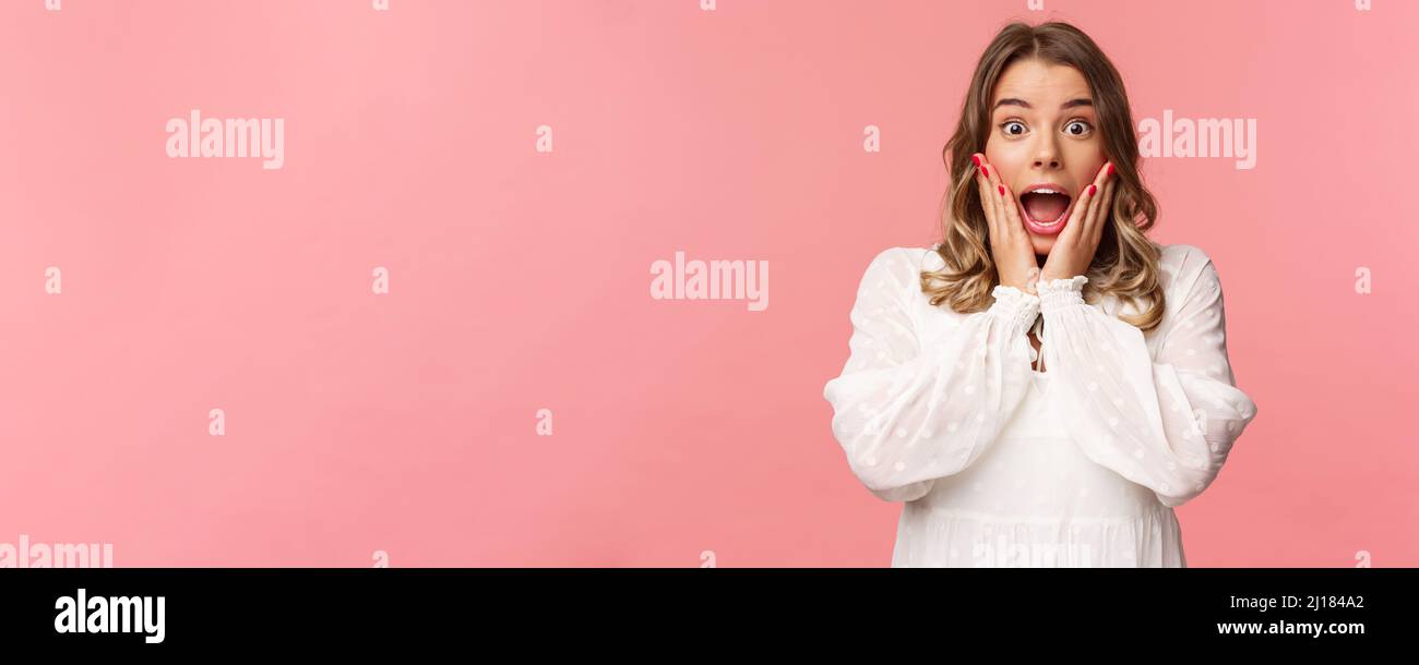 Happy And Surprised Blond Girl Hear Awesome News Gasping Speechless