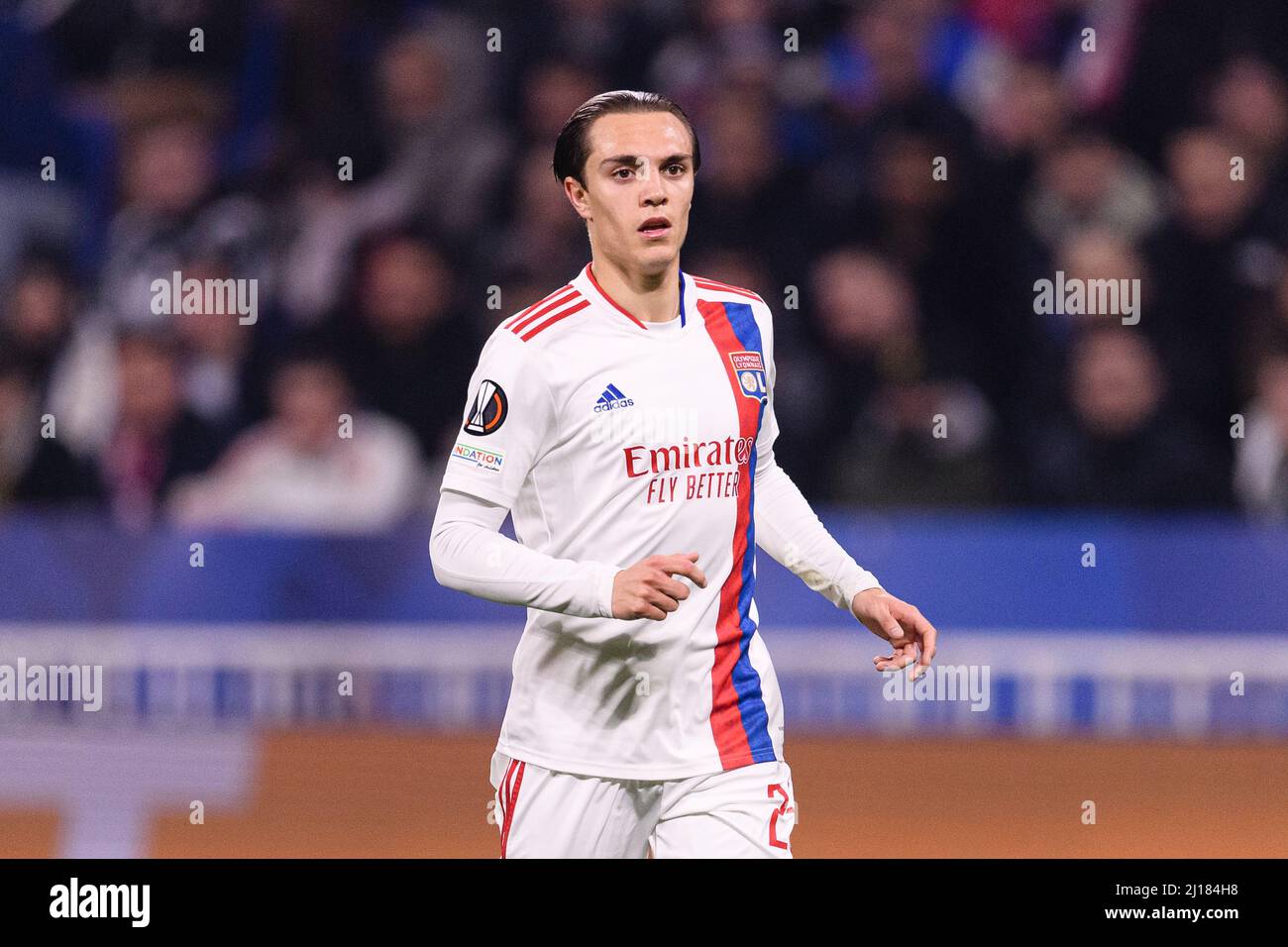 Lyon, France - March 17: Maxence Caqueret of Lyon in action during the ...