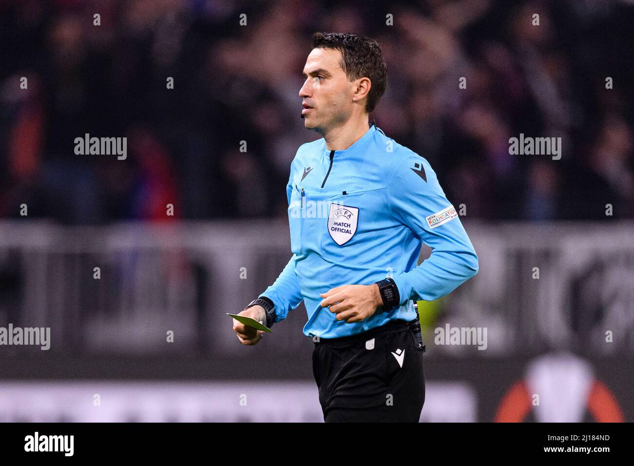 Lyon, France - March 17: Referee Ovidiu Hategan during the UEFA Europa ...