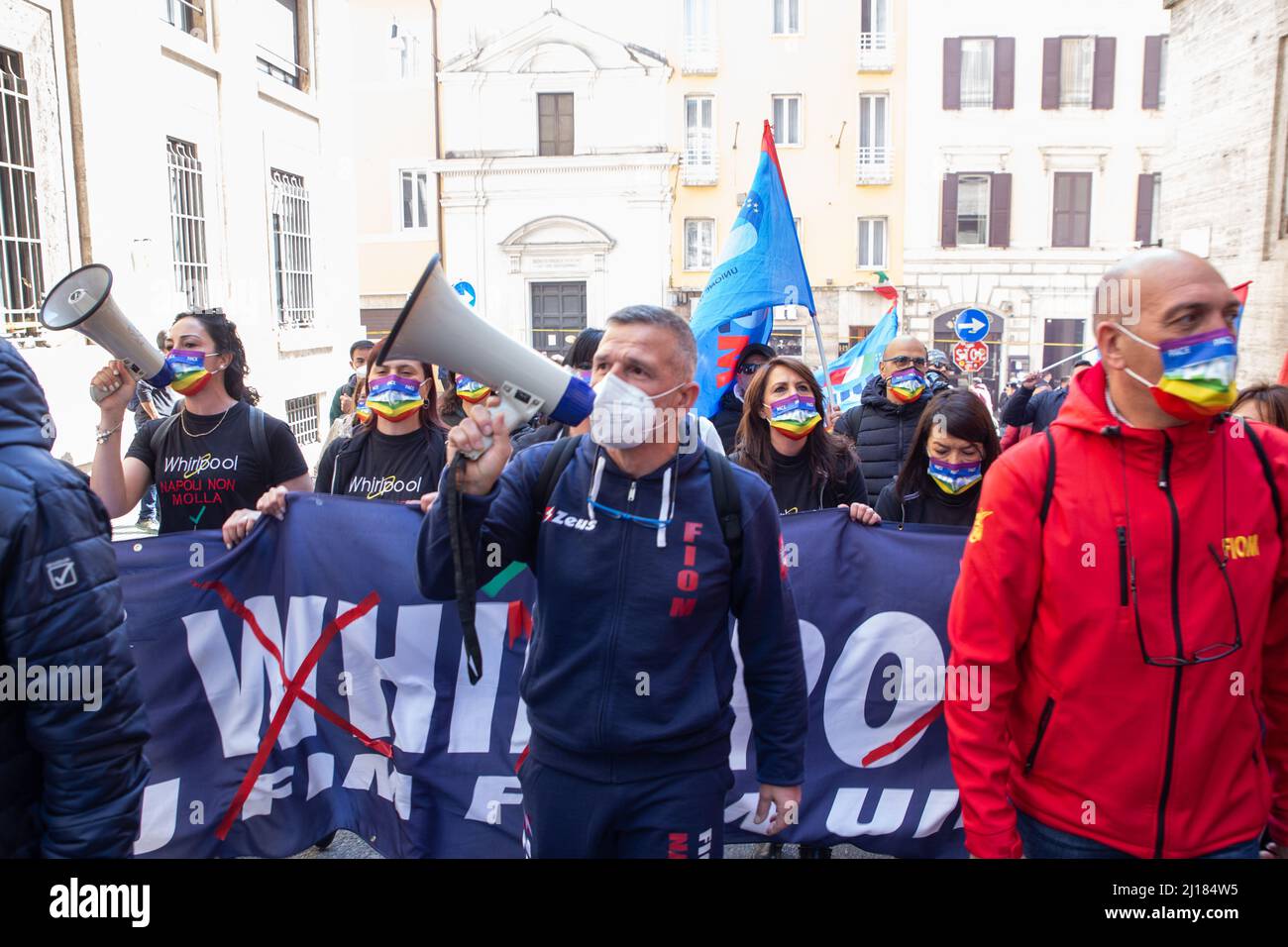 Demonstration organized in Rome by workers of Whirlpool plant in Naples ...