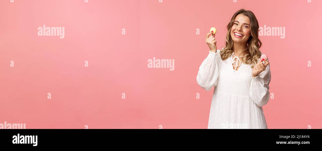 Holidays, spring and party concept. Portrait of tender, lovely blond ...