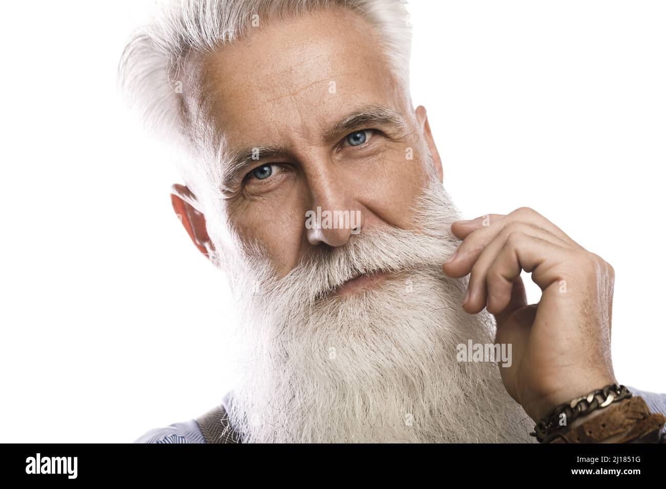 Handsome bearded senior man on white background Stock Photo - Alamy