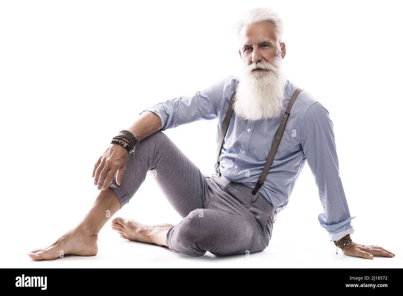 Handsome aged male model posing on white background Stock Photo - Alamy