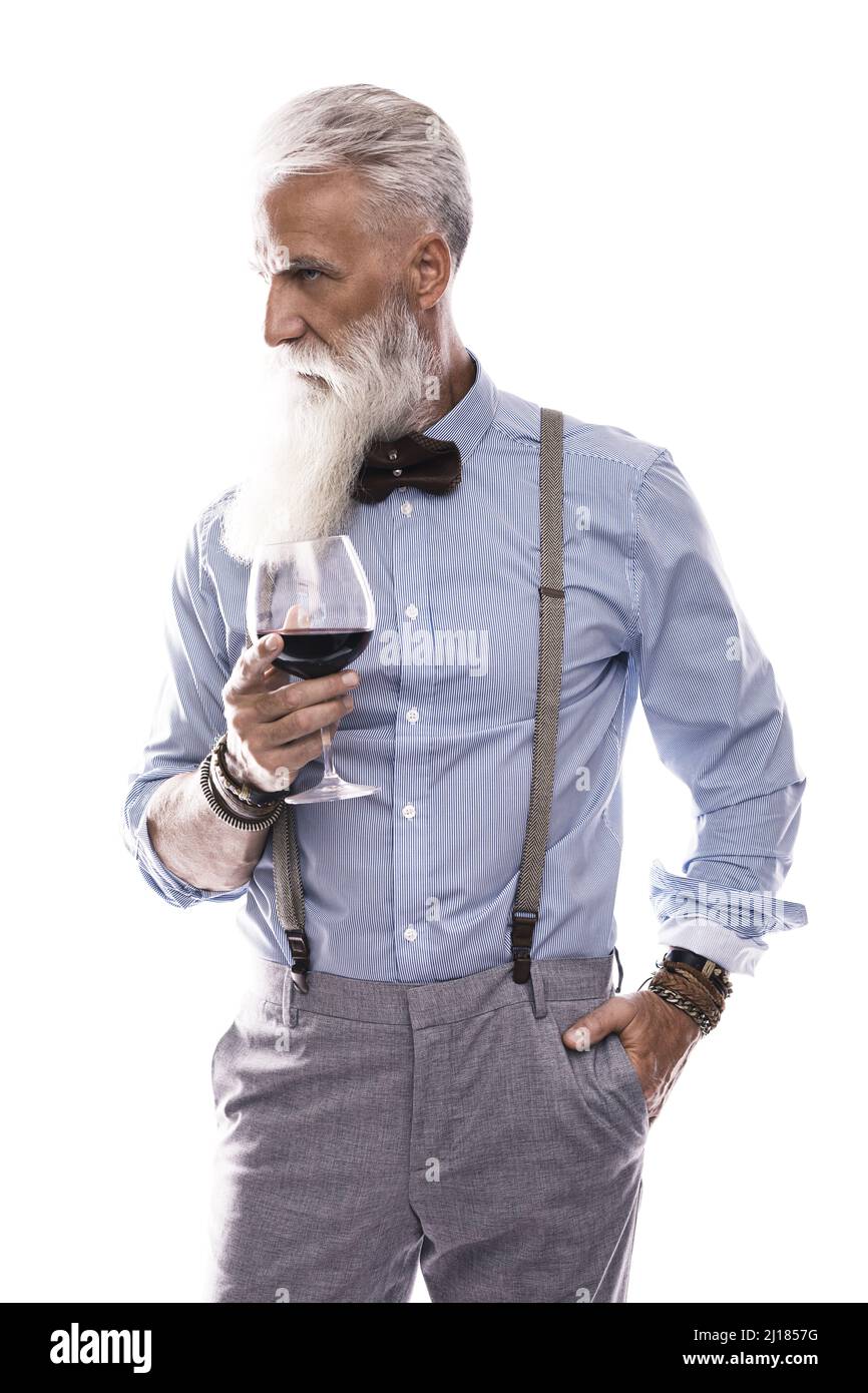Handsome aged male model posing on white background Stock Photo - Alamy