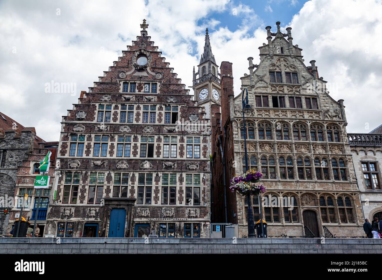 The historical Flemish houses on the water canals of Ghent, Belgium ...