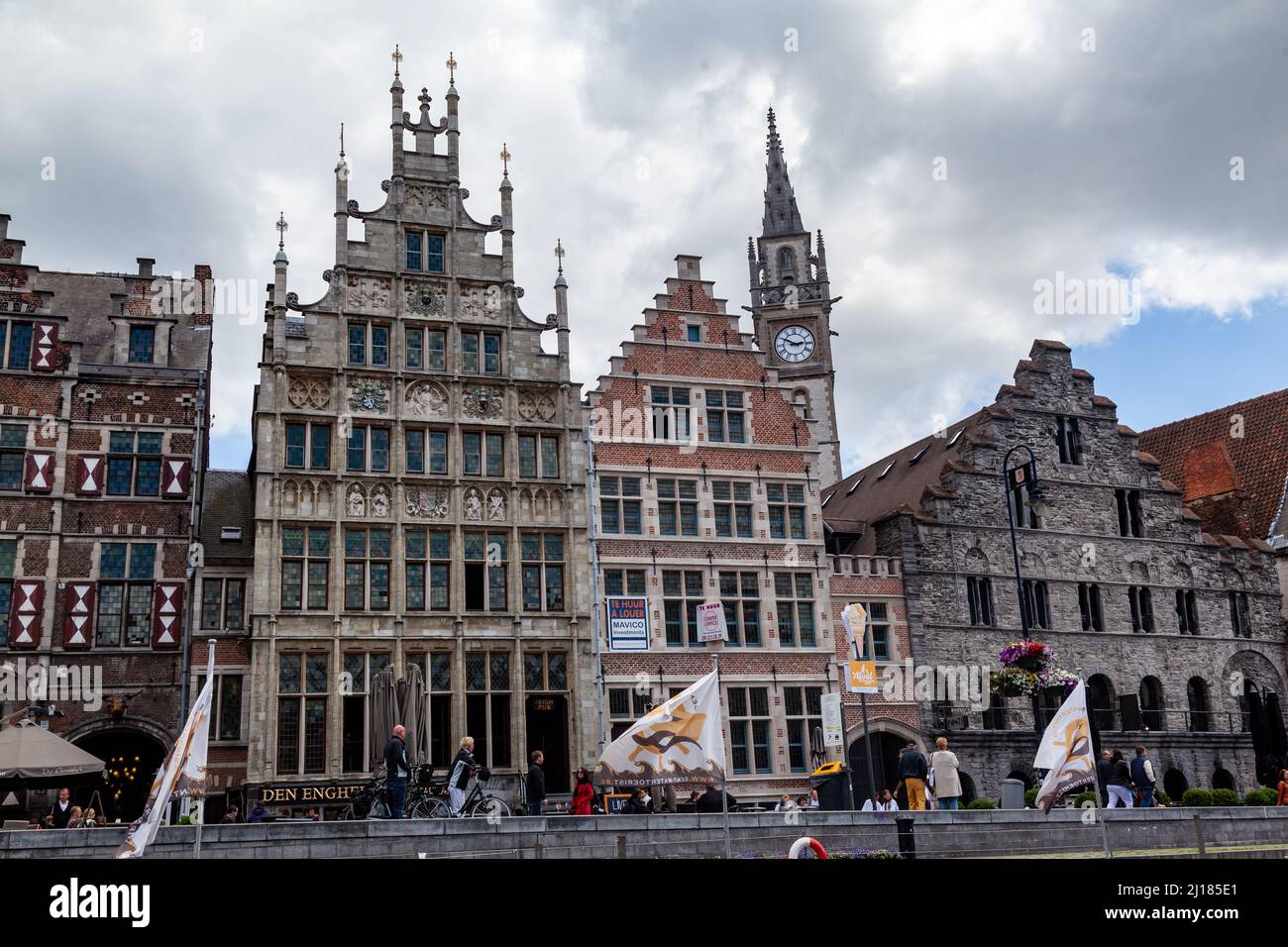 The historical Flemish houses on the water canals of Ghent, Belgium ...