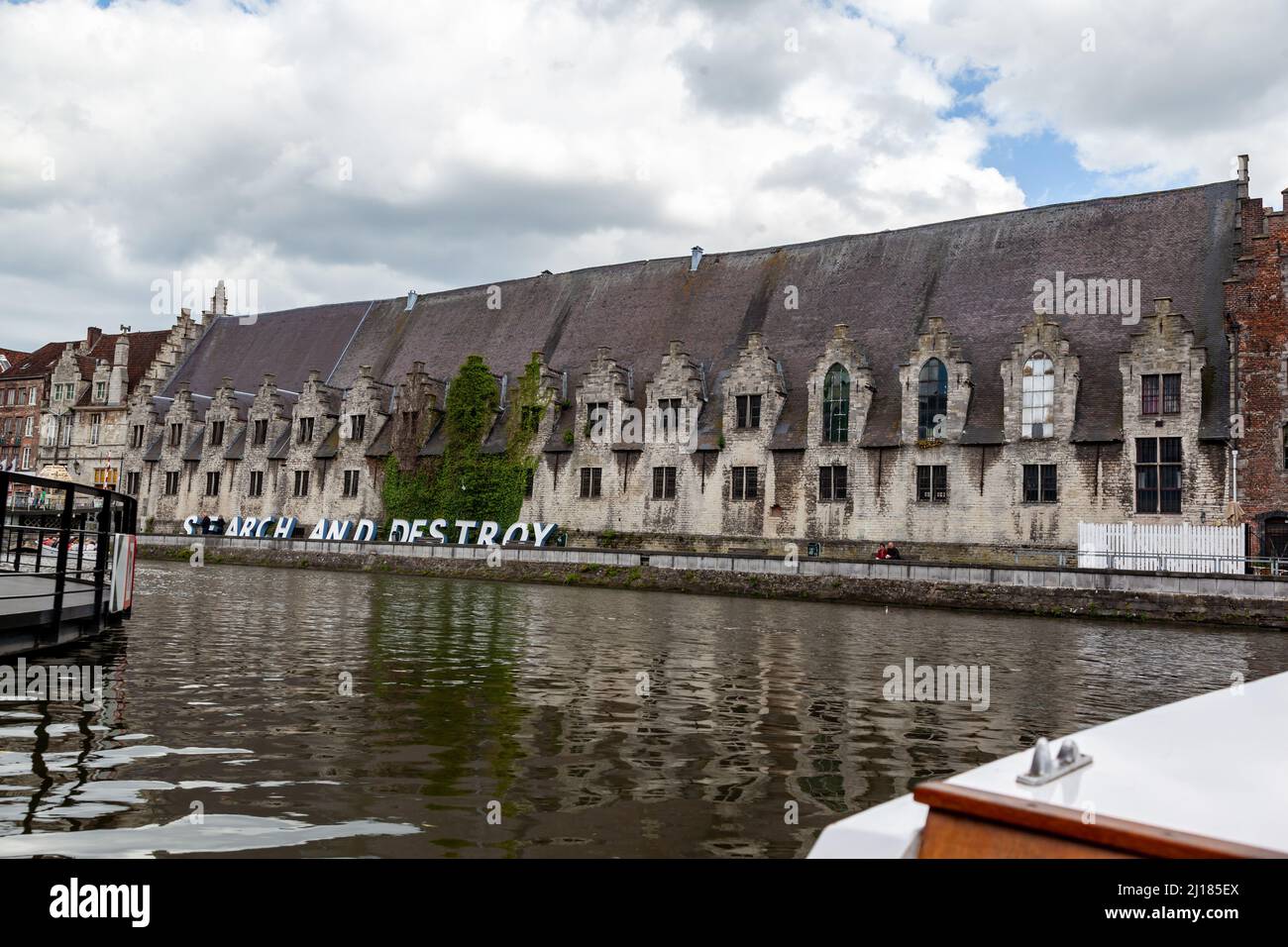The historical factory on the water canals of Ghent, Belgium Stock ...