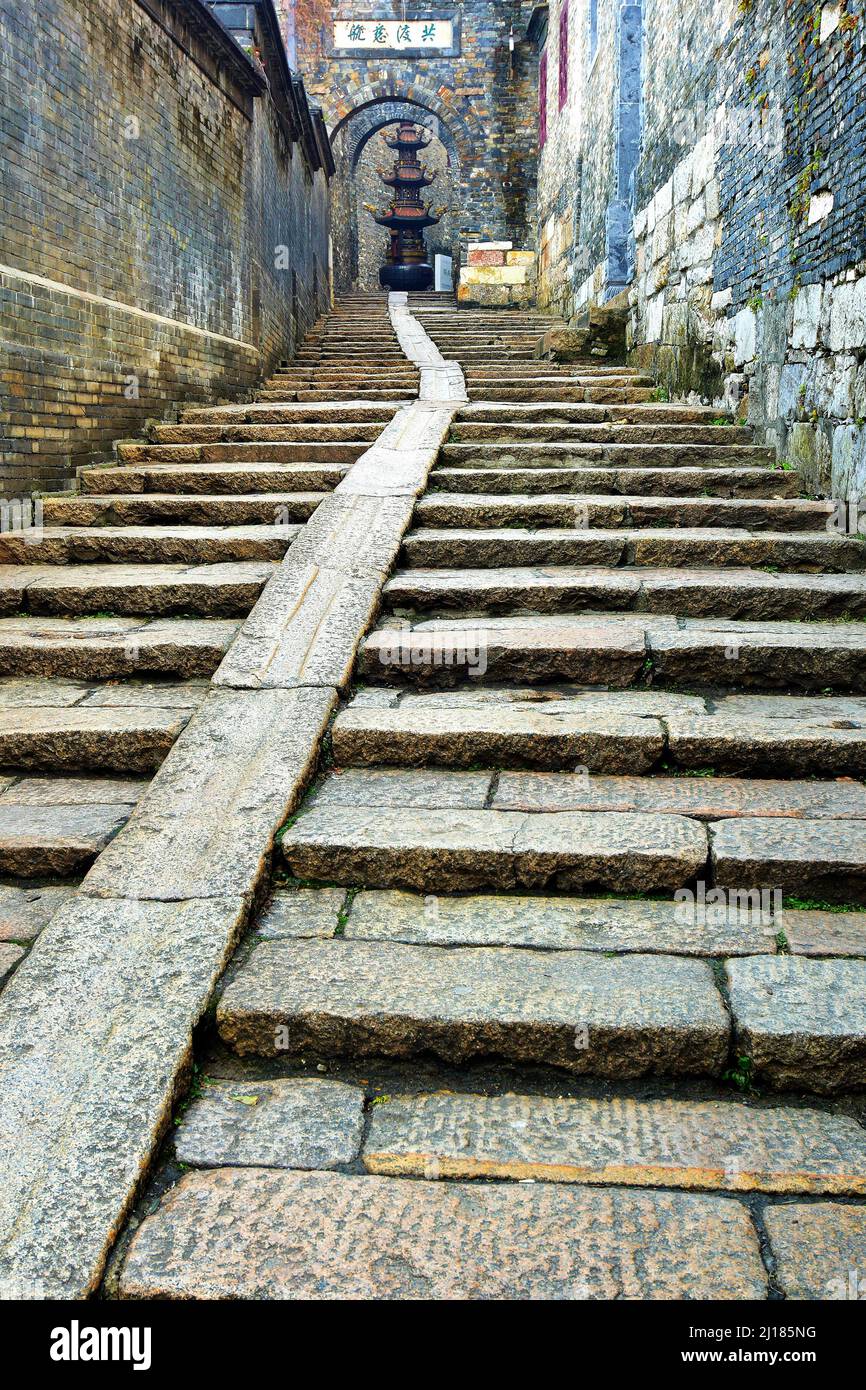 A scenery of stairs to an aged building in China Stock Photo - Alamy