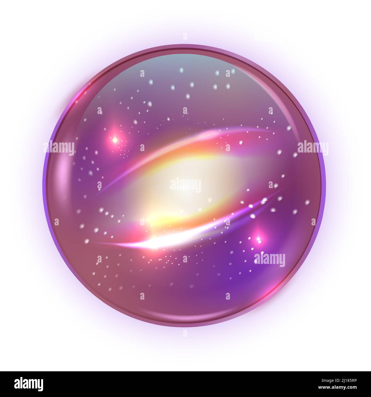 Glowing ball with space galaxy. Realistic fantasy orb isolated on white ...