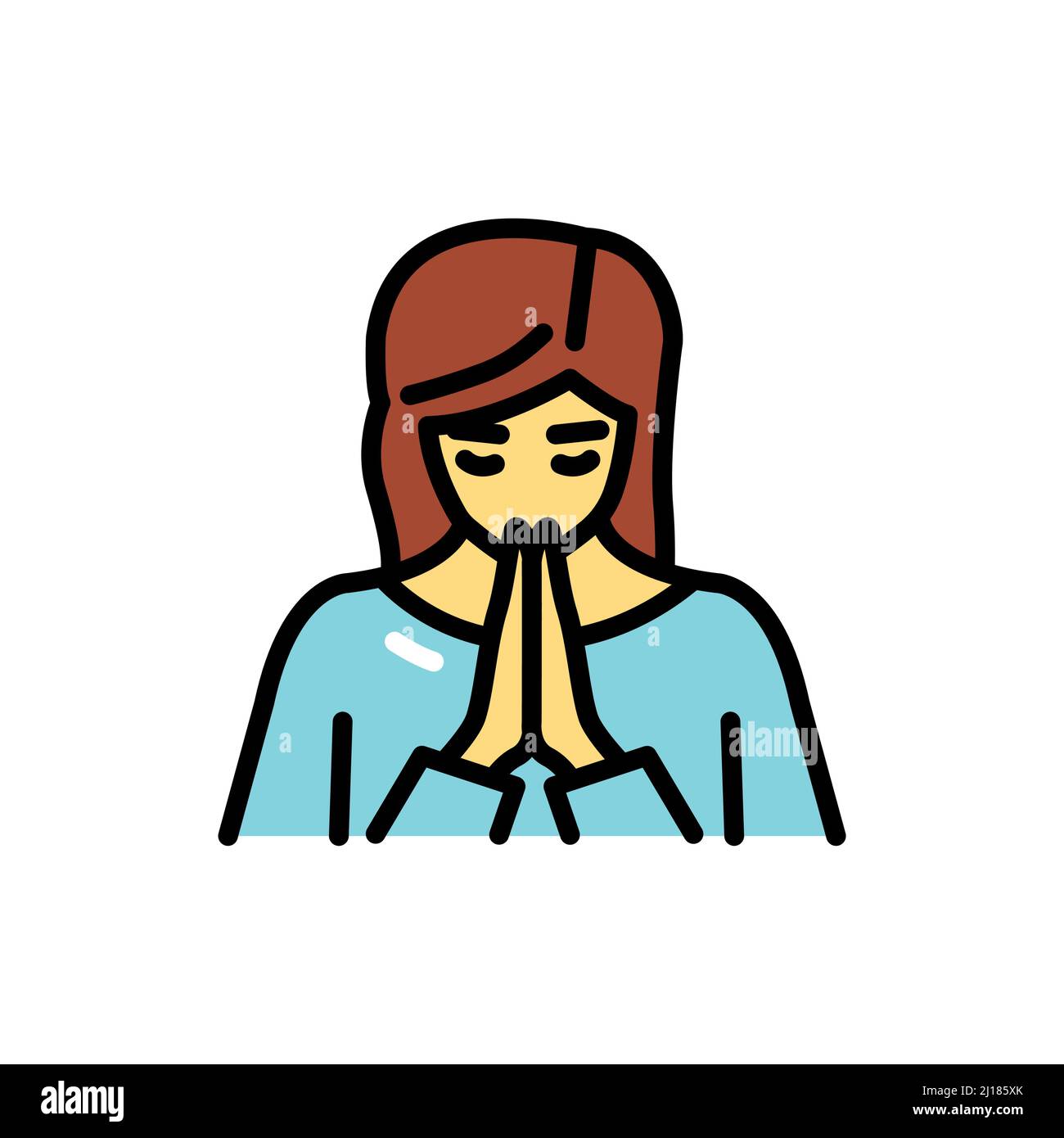 Woman praying line color icon. Isolated vector element. Outline ...