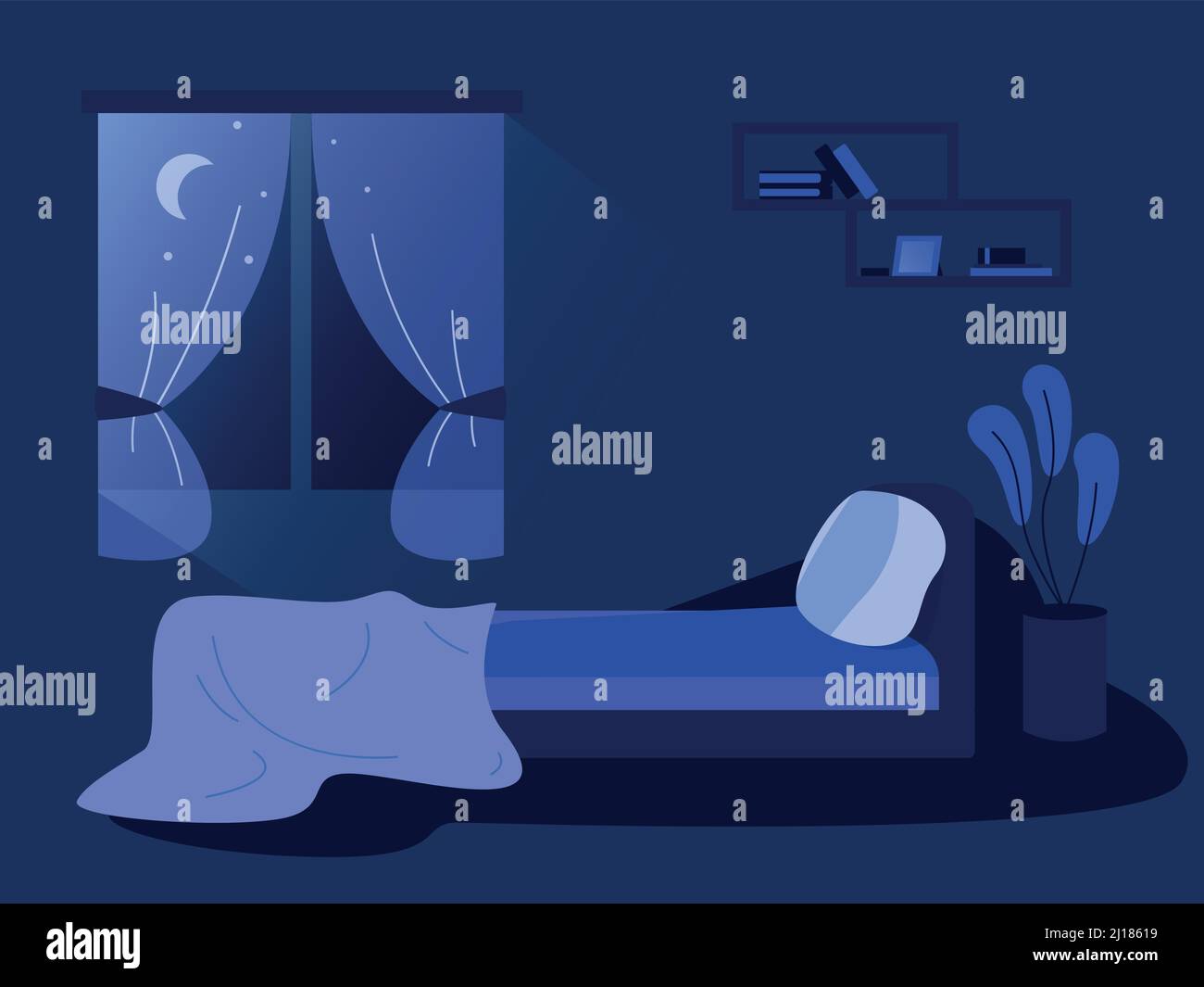 Night bedroom interior. Hand drawn sleeping place isolated on white ...