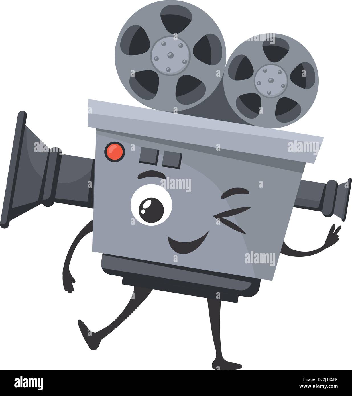 Movie camera character with winking face. Cartoon mascot isolated on ...