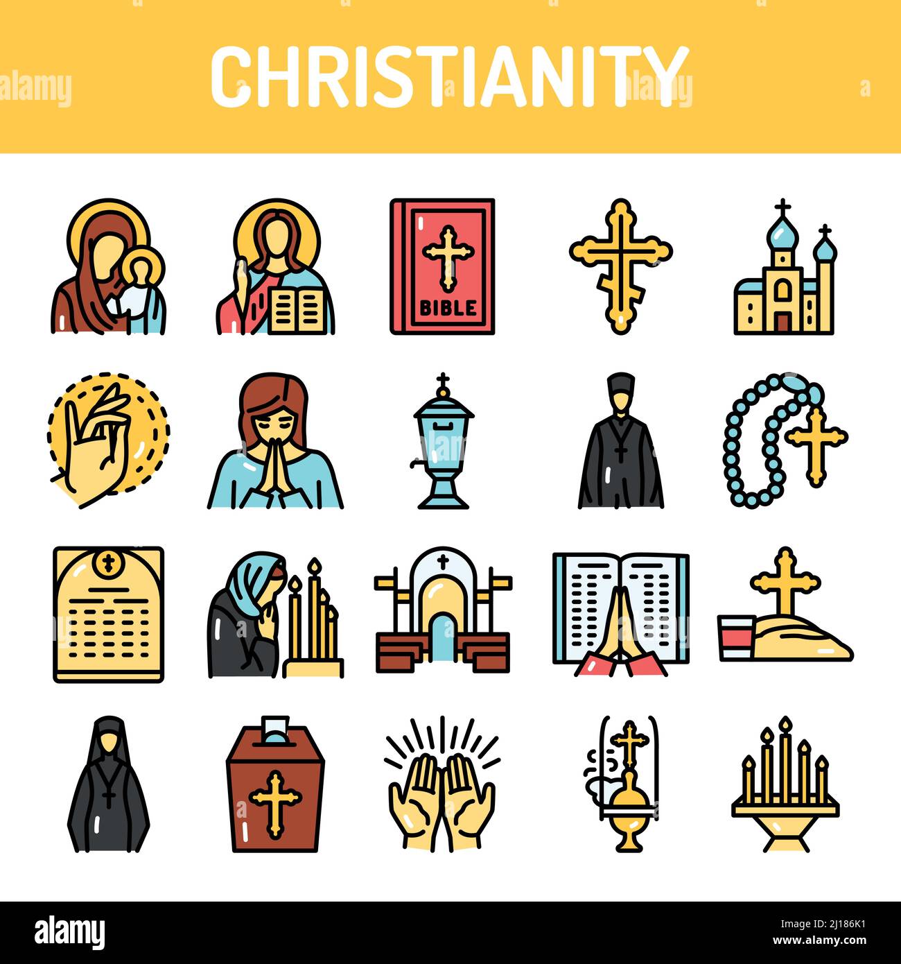 Christianity color line icons set. Signs for web page, mobile app ...