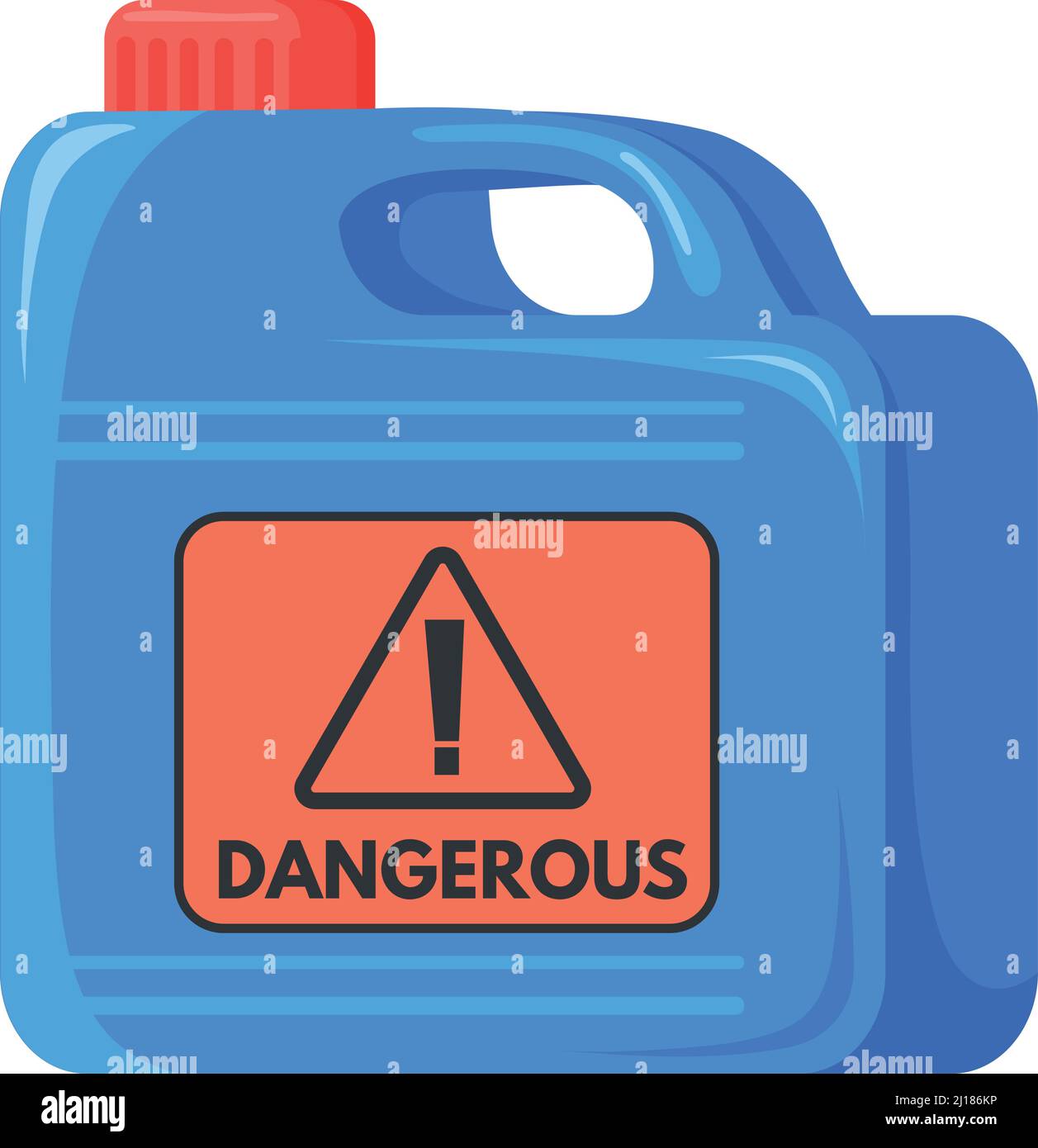 Blue plastic jerrycan with dangerous label. Chemical liquid isolated on ...