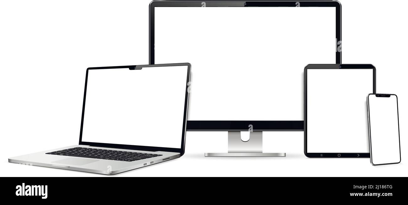 Realistic computer screen, laptop, tablet, phone Stock Vector Image ...