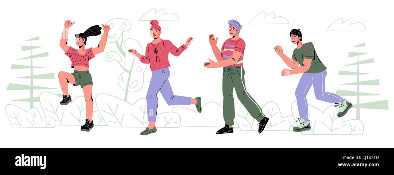 Group of colorful runners people, vector illustration isolated on white ...