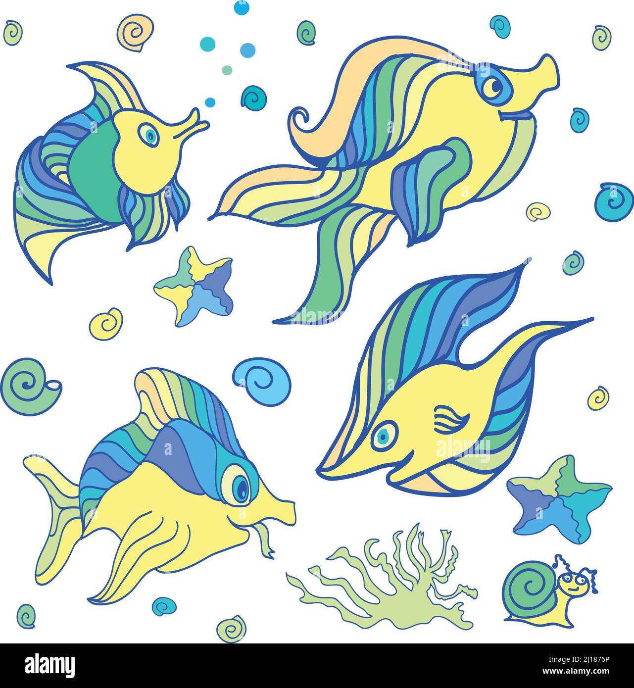 Illustration of a group of sea creatures on a white background Stock ...