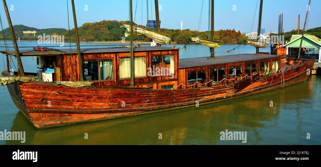 a photo of Chinese boat on Tai hu lake Stock Photo - Alamy