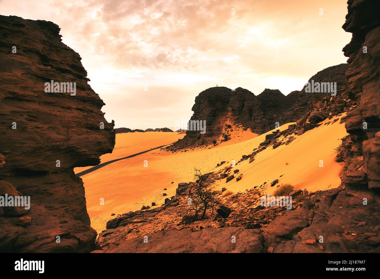 desert rocks and hills and a road Stock Photo - Alamy