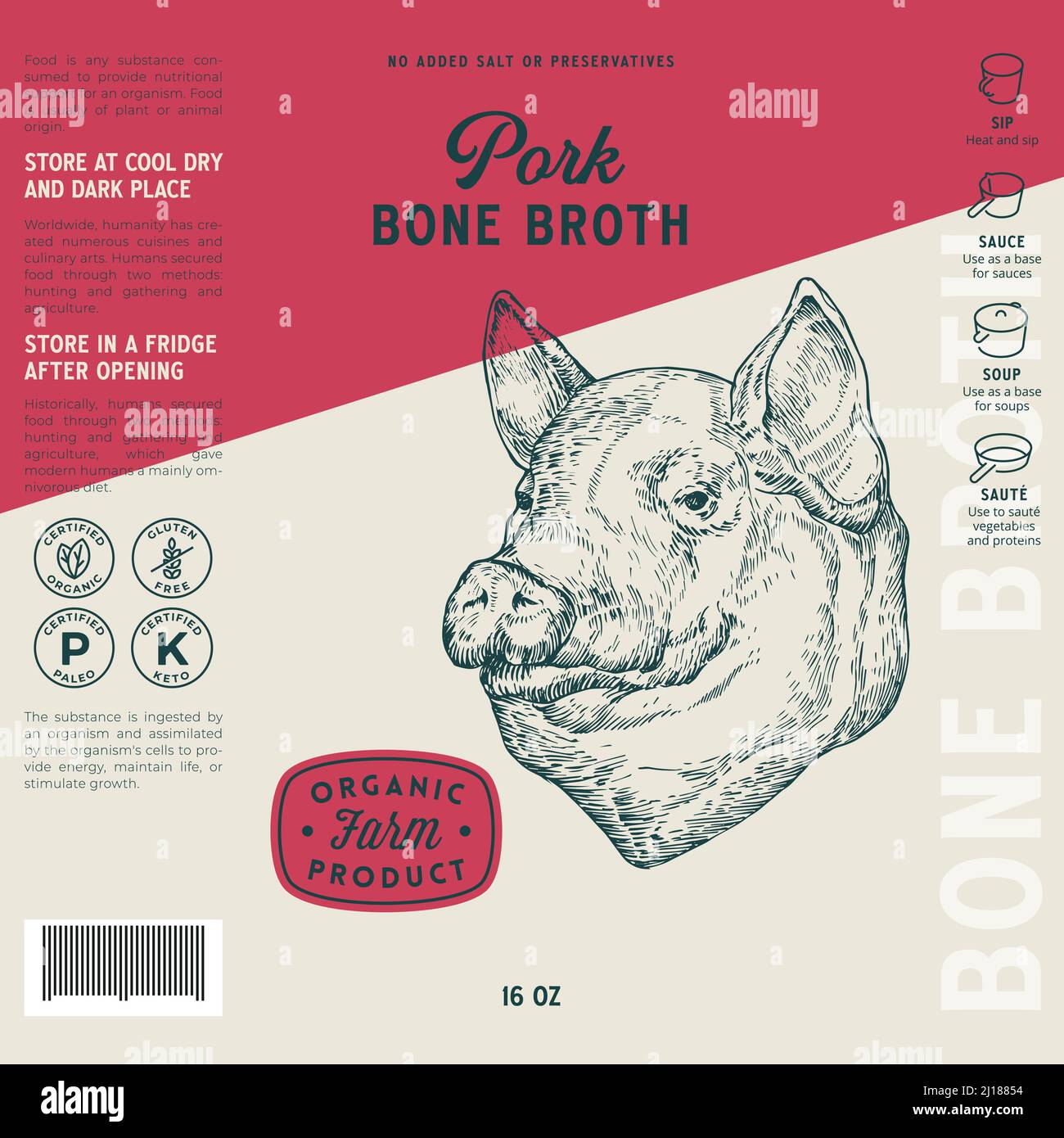 Pork Bone Broth Label Template. Abstract Vector Food Packaging Design ...
