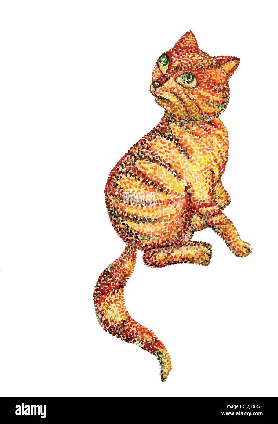 Handmade watercolor painting illustration. Pointillism kitten art Stock ...