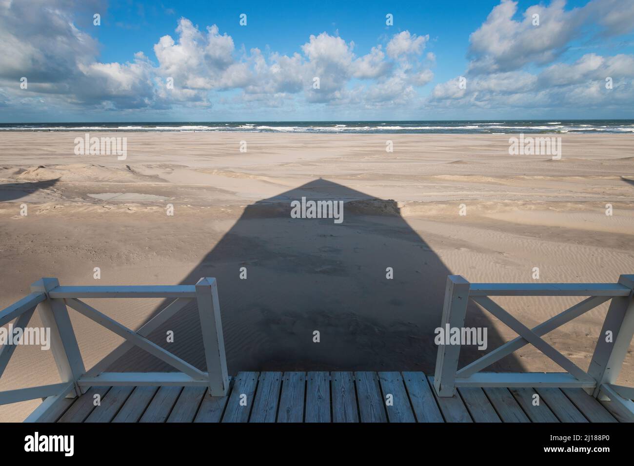 Scenic view from a terrace of a beach hut to North Sea beach in the ...