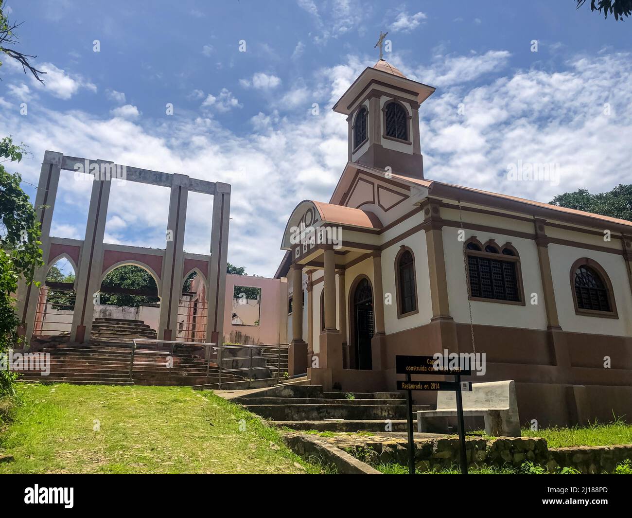 Beautiful view of the San Lucas national park Pier - Church and ruins ...
