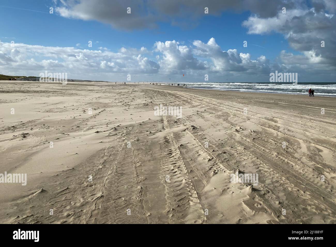 Scenic view of North Sea beach in Kijkduin, Netherlands against blue ...
