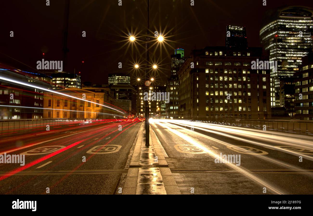 A Traffic lines an night city highway Stock Photo - Alamy