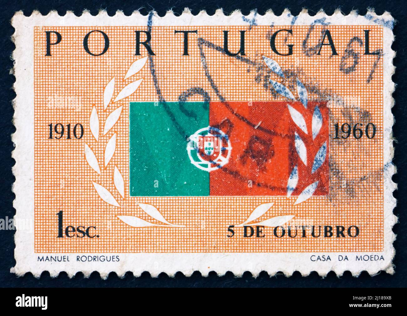 PORTUGAL - CIRCA 1960: a stamp printed in the Portugal shows Flag and ...