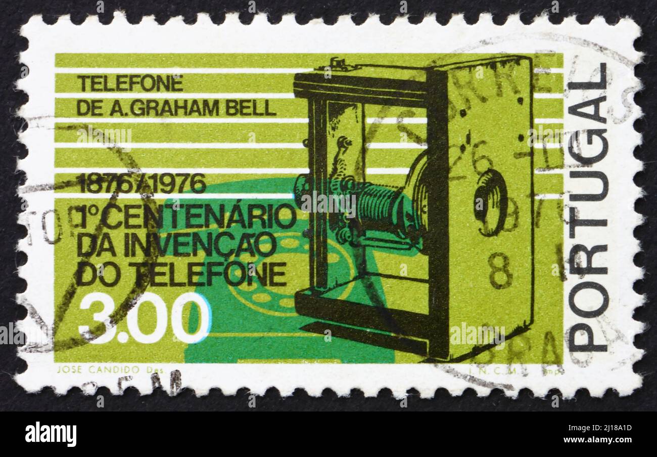 PORTUGAL - CIRCA 1976: a stamp printed in the Portugal shows Telephones ...
