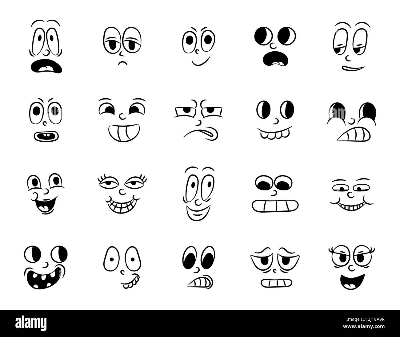 Collection of old retro traditional cartoon animation. Vintage faces of ...