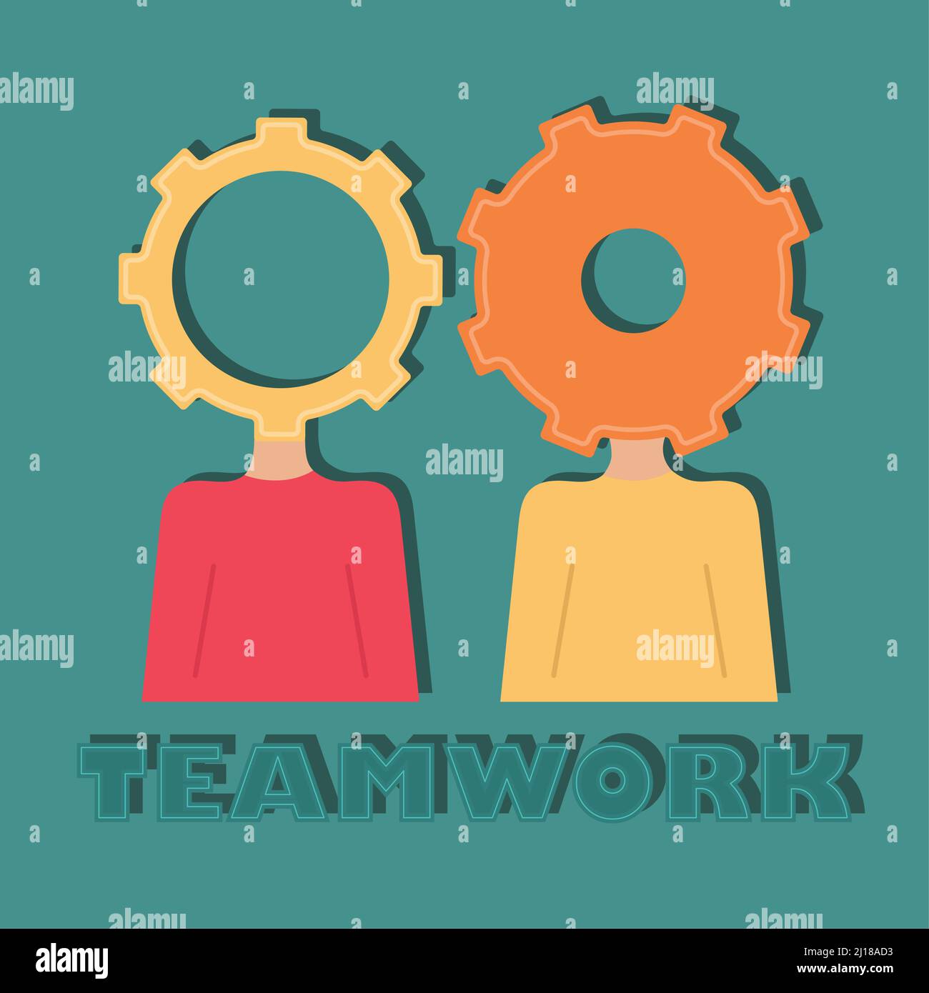 Pair of people with gear pieces as head Teamwork concept Vector Stock ...