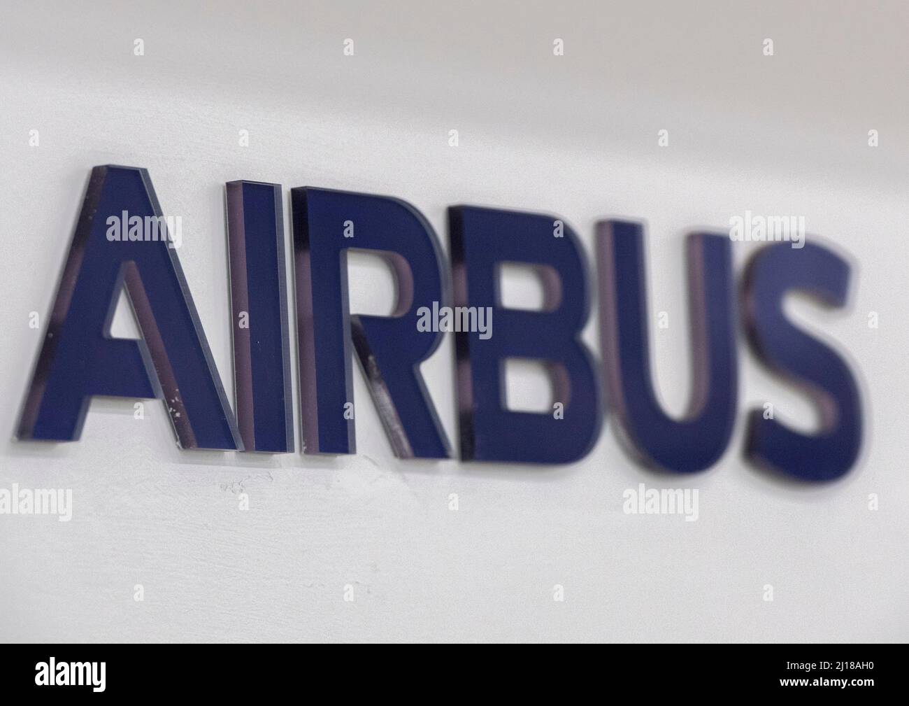 An Airbus sign at the Airbus Canada LP assembly site in Mirabel, Quebec ...