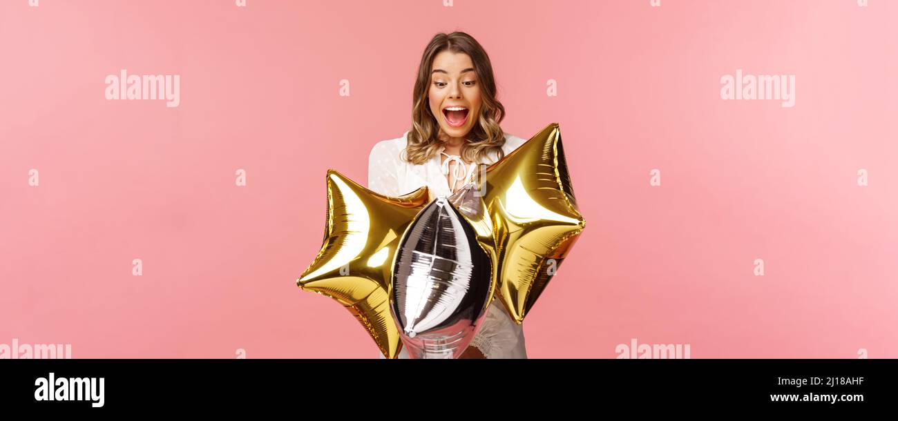 Holidays, celebration and women concept. Portrait of happy lovely young ...