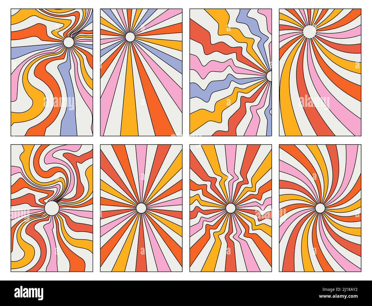 set acid wave rainbow line backgrounds in 1970s 1960s hippie style ...