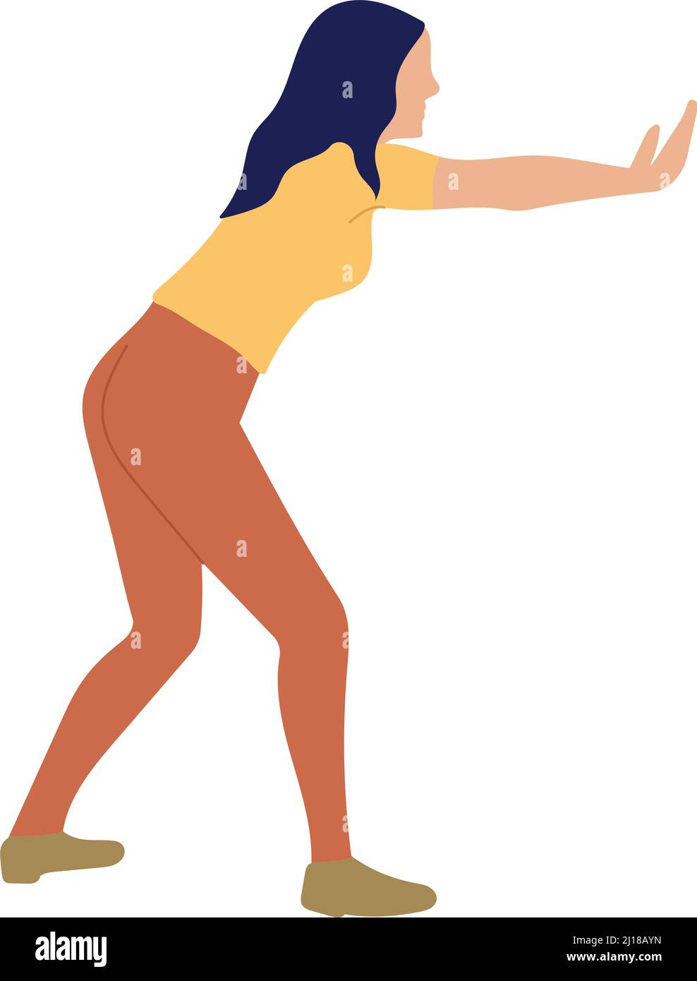 Isolated girl cartoon doing an effort to push something Vector Stock ...