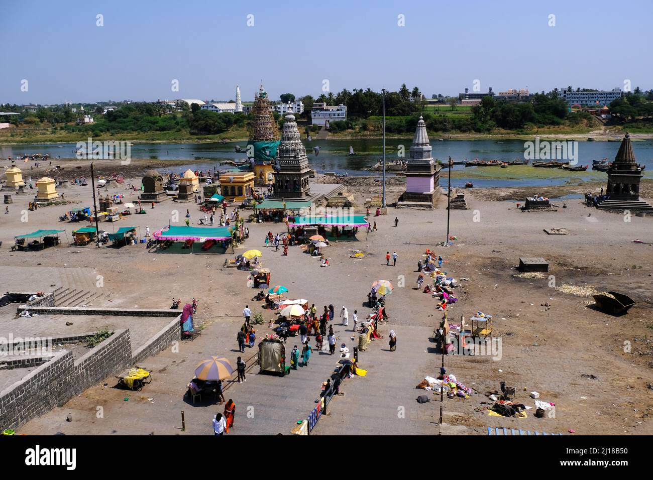 Pandharpur, India, 26 February 2022, Pundalik temple on bank of river ...