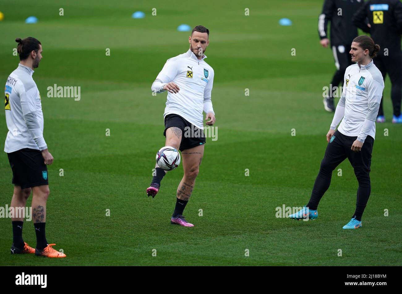 Austria's Marko Arnautovic during a training session at the Cardiff ...