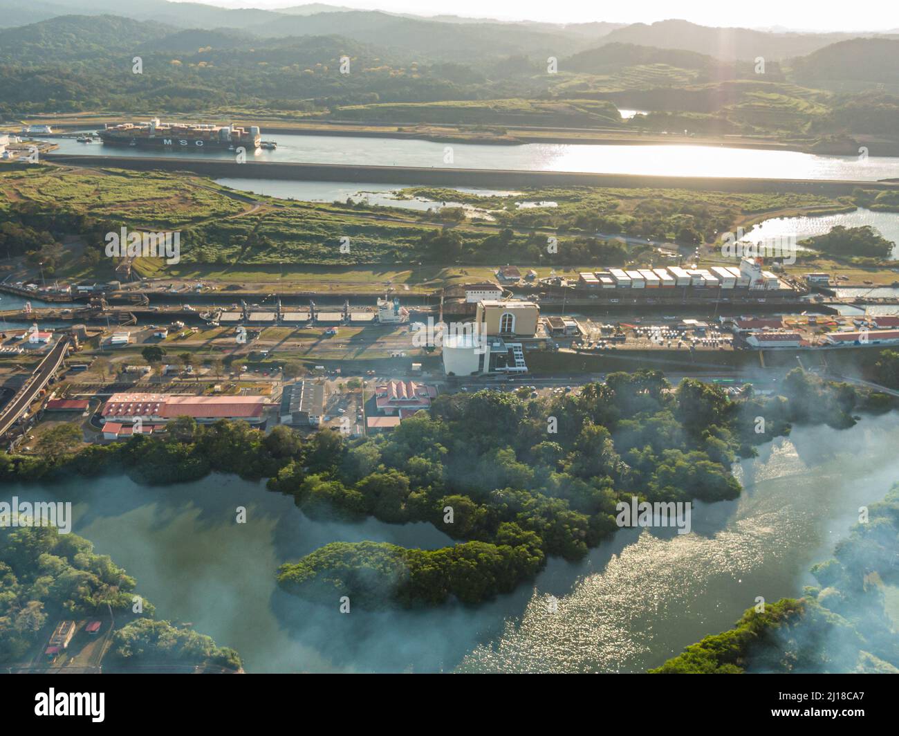 Aerial view of the panama canal hi-res stock photography and images - Alamy