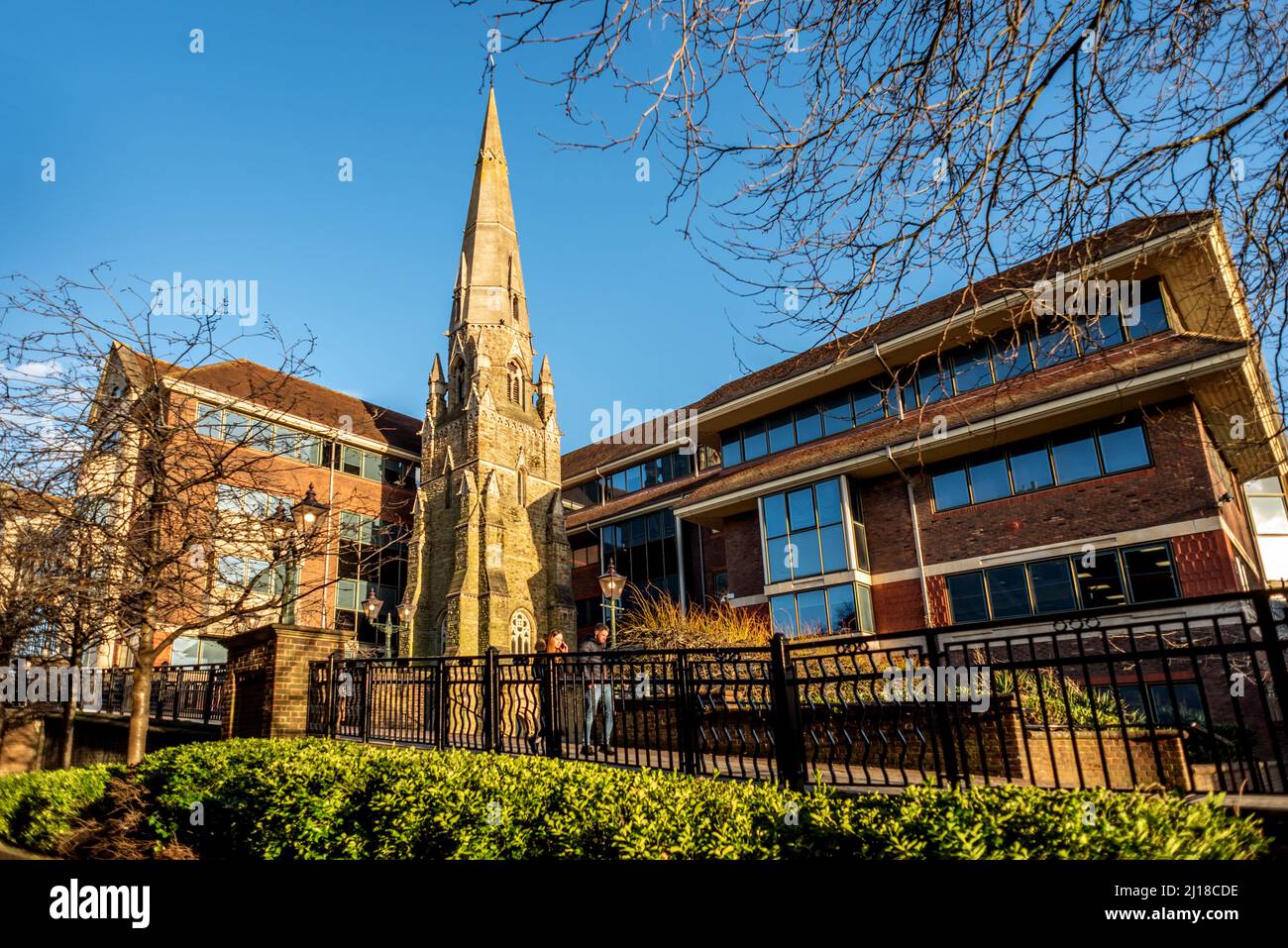 Horsham, February 25th 2022: The spire of St Mark's Church on Chart Way ...