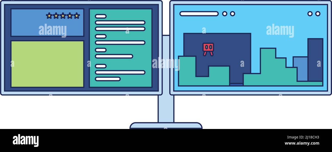 Isolated pair of computer monitors with different images Vector Stock ...
