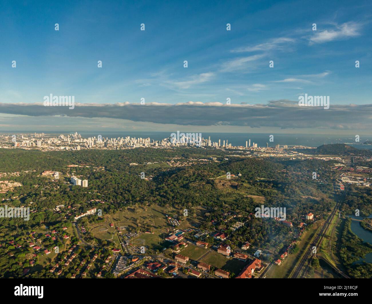 Beautiful aerial view of the Panama Canal and the Miraflores Locks ...