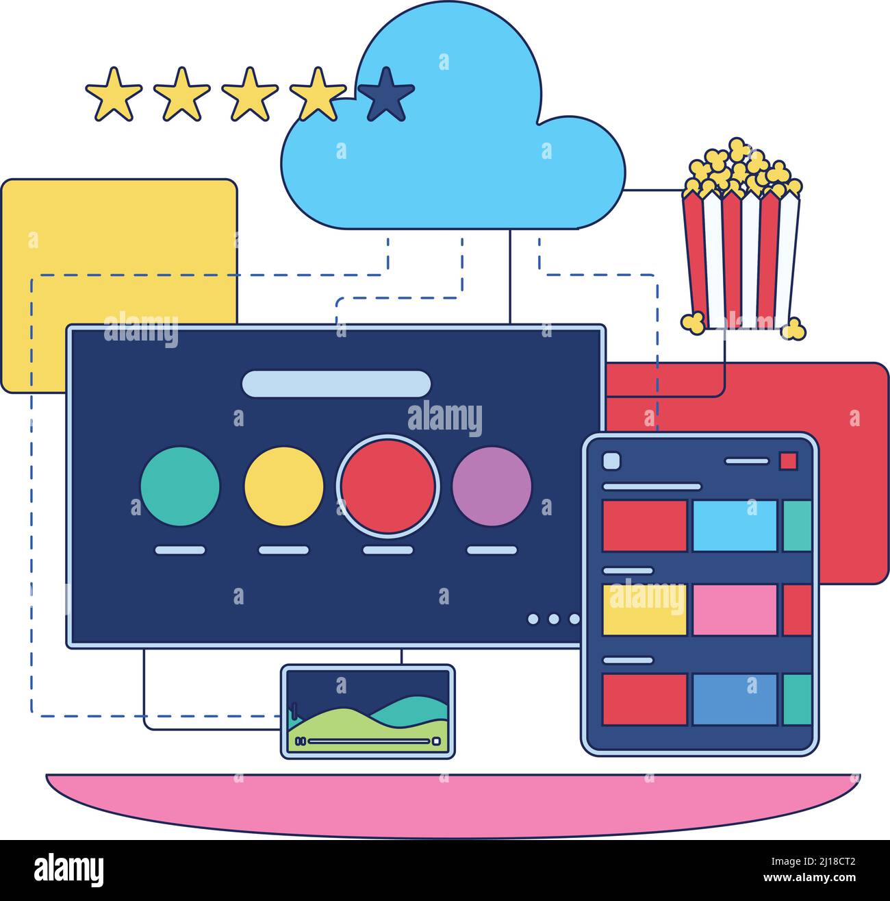 Streaming service concept image Different devices connected to cloud ...