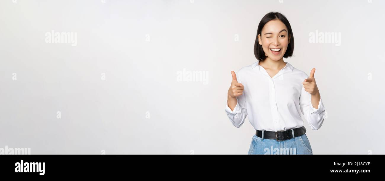 Its you congrats. Smiling attractive asian woman, businesswoman ...