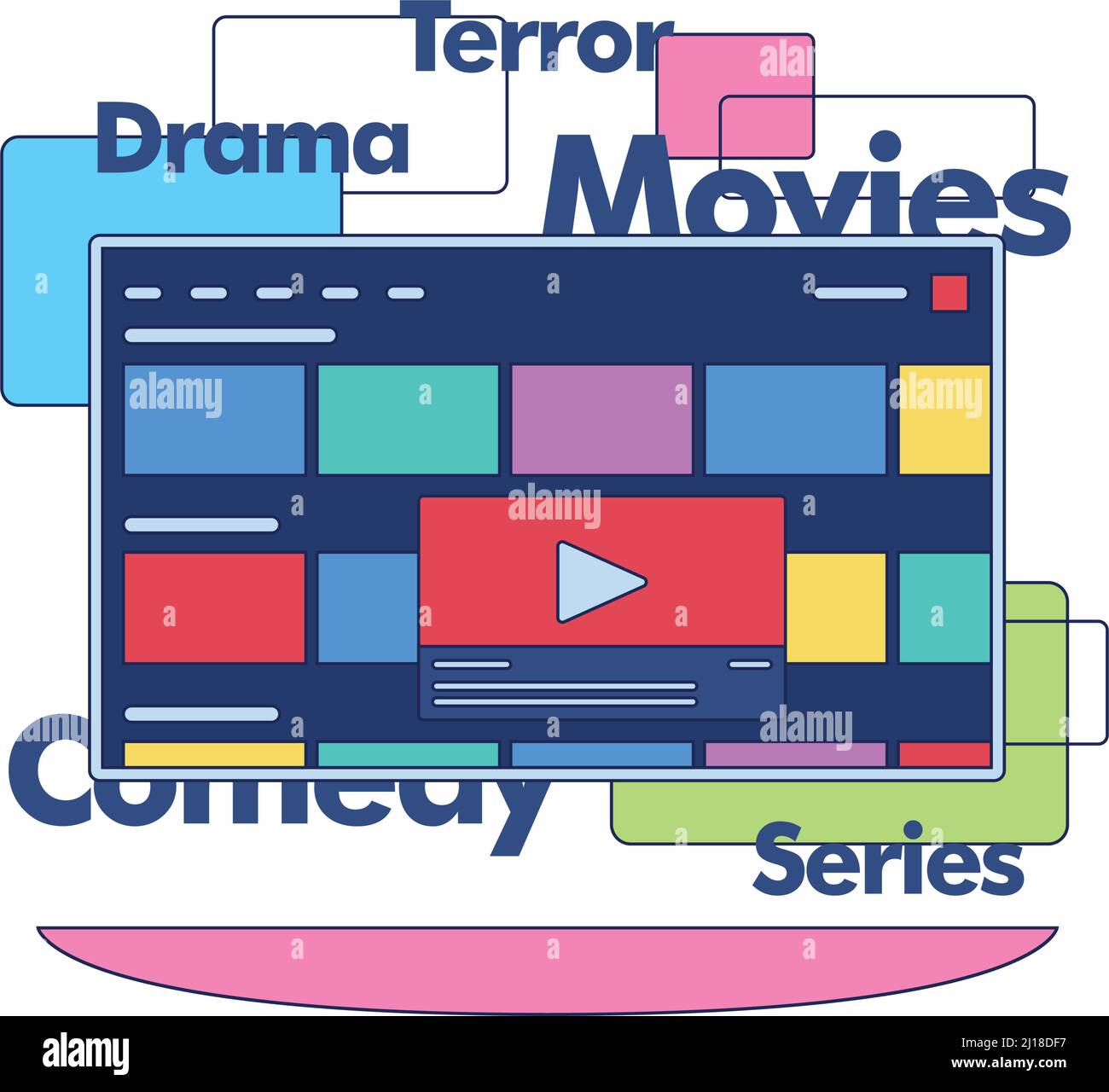 Streaming service concept image Multimedia screen with different titles ...